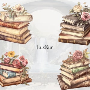 Watercolor Vintage Floral Book Clipart Png, Printable Book Reading ...