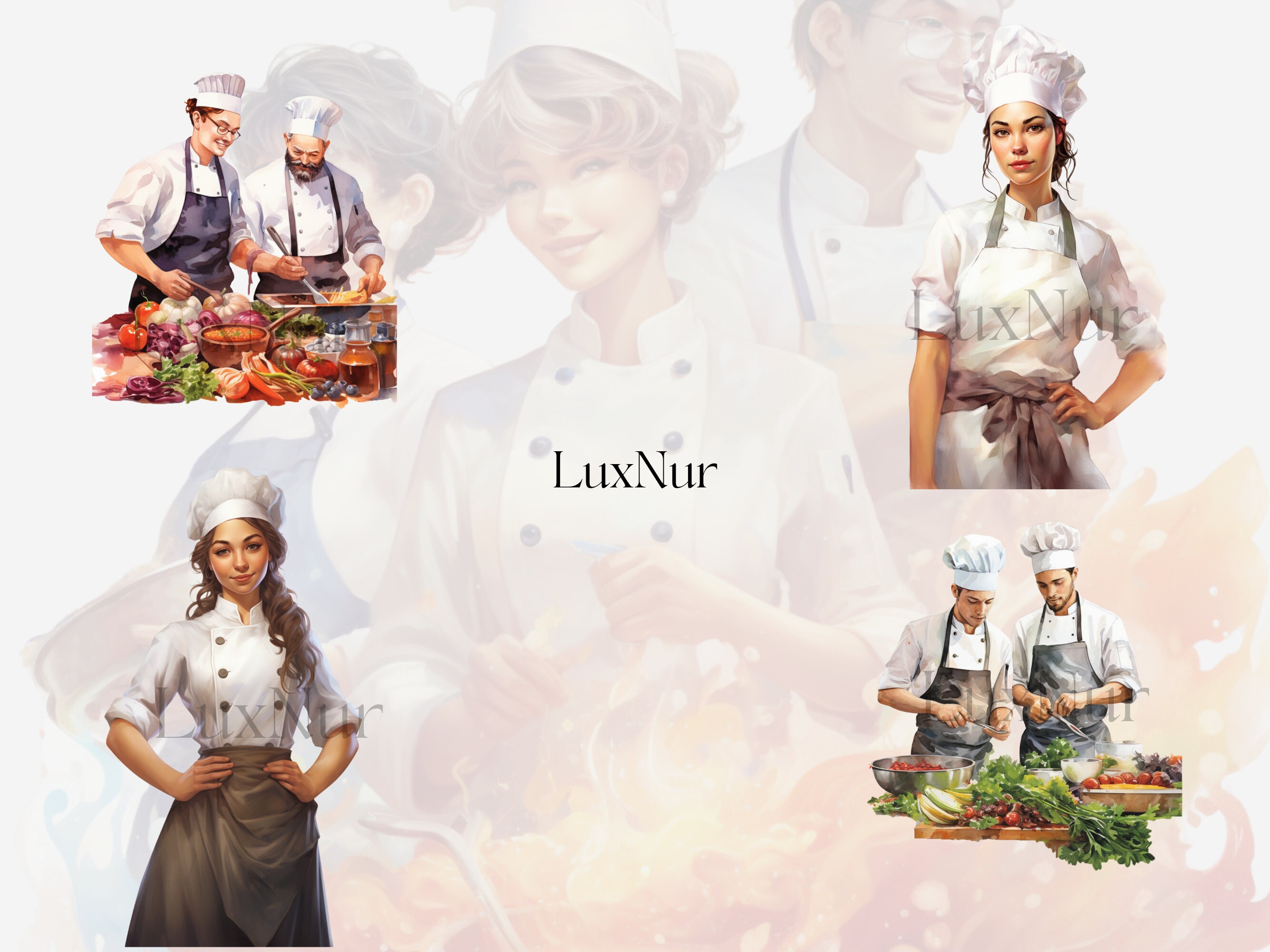 Watercolor Chef Clipart Printable Culinary Cook Png Gourmet - Etsy