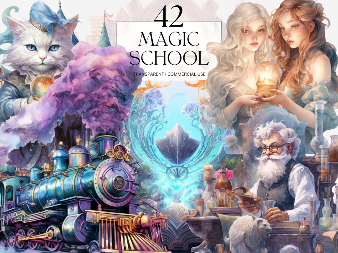 Watercolor Magic School Clipart, Printable Witch Wizard Dark Light ...