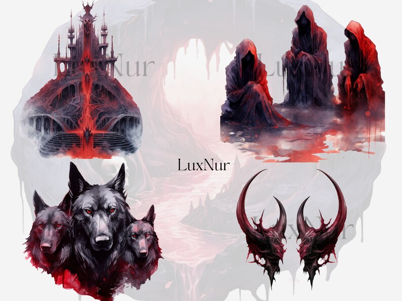 Watercolor Hades Clipart Printable Hell Fire Png Hell - Etsy