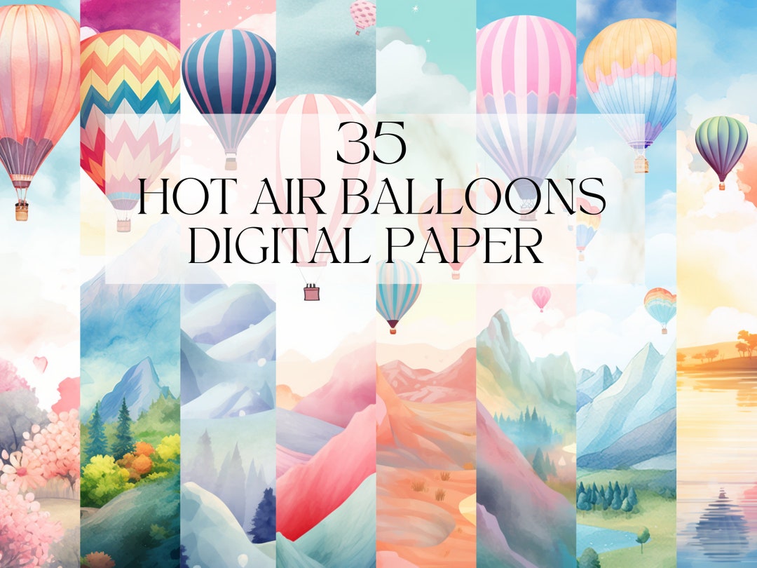 Watercolor Hot Air Balloons Digital Paper Printable Magical Airship Png ...