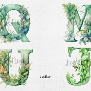 Alphabet Watercolor Png Clipart, Printable Green Floral Letter Wedding ...