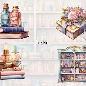 Watercolor Cottagecore Books Clipart, Printable Cozy Reading Corner Png ...