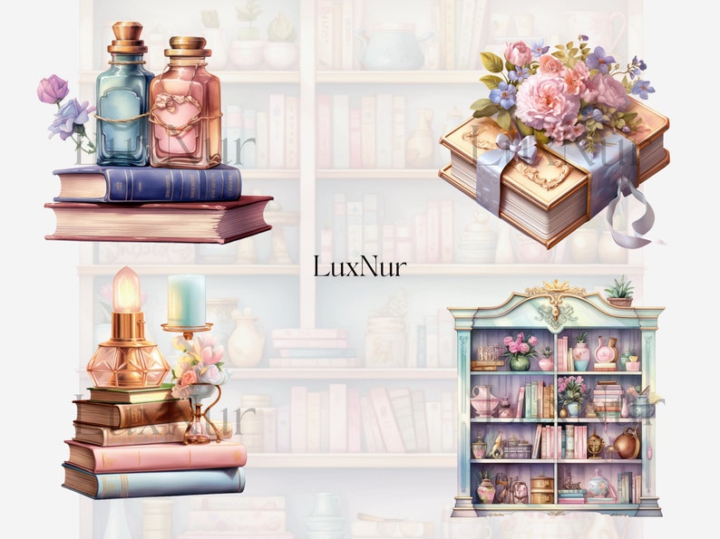 Watercolor Cottagecore Books Clipart Printable Cozy Reading - Etsy