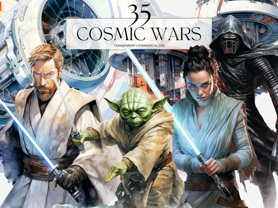 Watercolor Cosmic Wars Clipart, Printable Mandalorian Png, Ashoka Jedi Stars Galaxy Wars Art ...