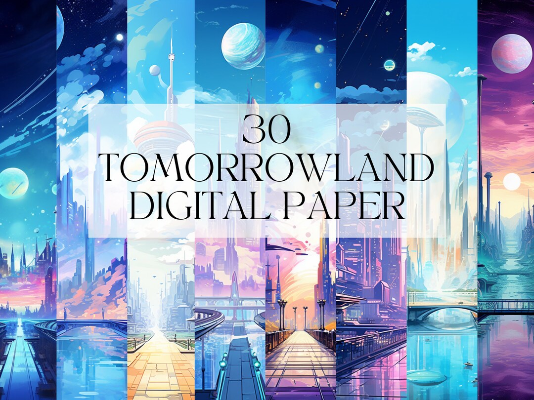Watercolor Tomorrowland Digital Paper, Printable Futuristic City Png ...