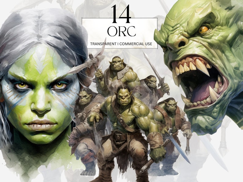 Watercolor Orc Clipart Printable Dungeons and Dragons Dnd RPG - Etsy