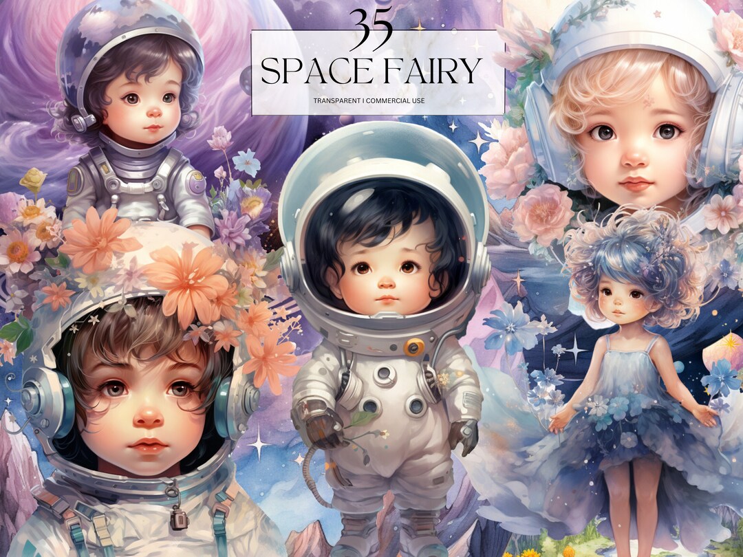 Watercolor Kids Space Fairy Clipart, Printable Magical Cosmic Png ...