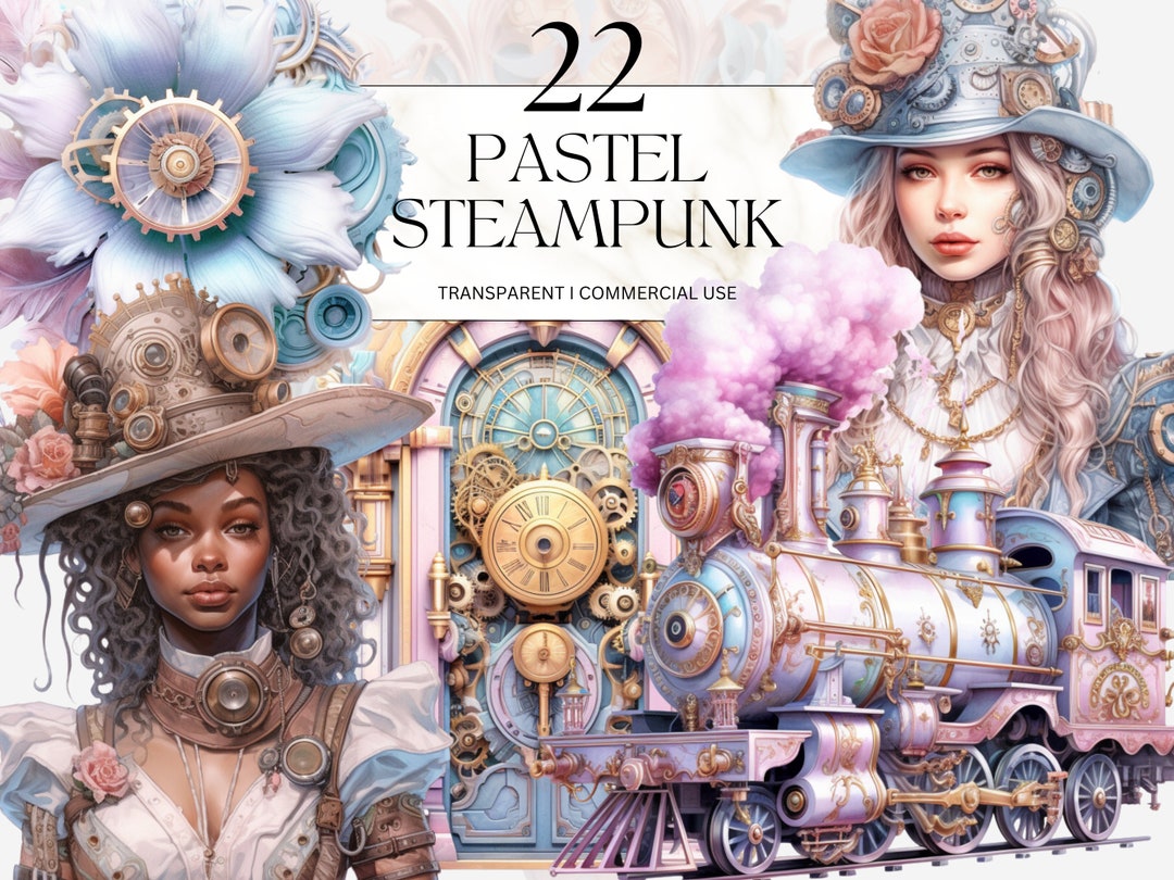 Pastel Steampunk Clipart Printable Watercolor Retro Futuristic ...