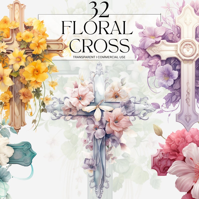 Cross With Flowers Png - Etsy