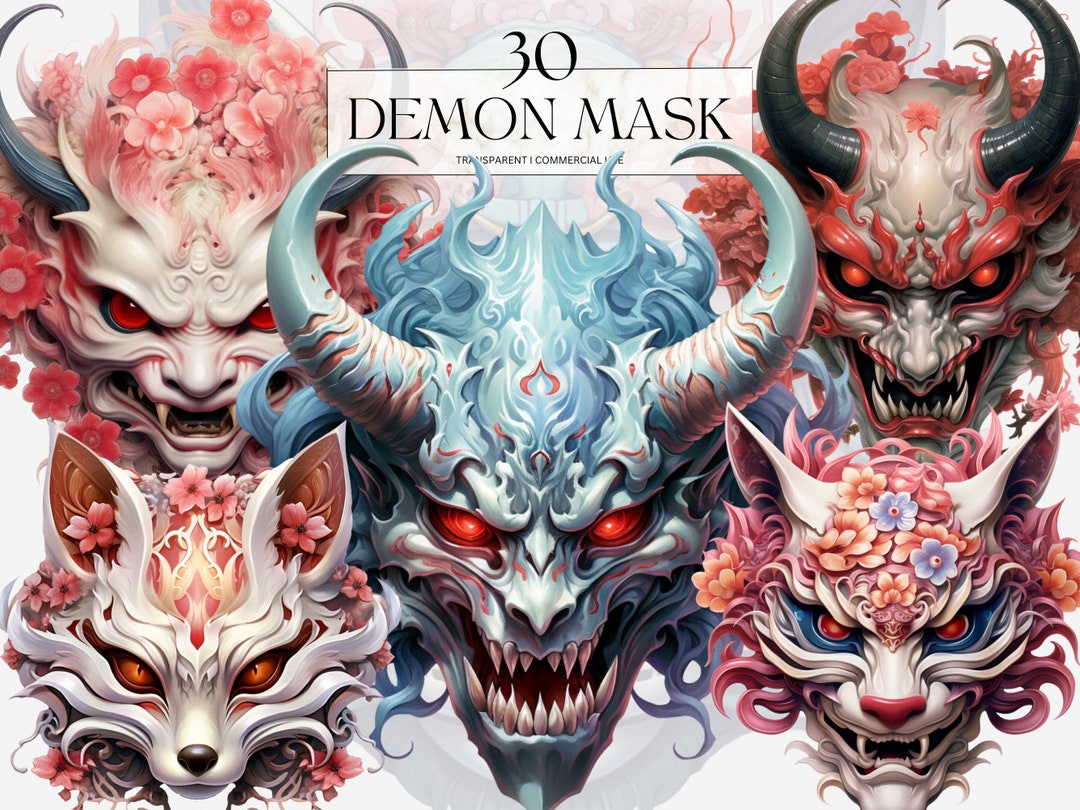 Watercolor Demon Mask Clipart, Printable Fantasy Horror Decorations Png ...