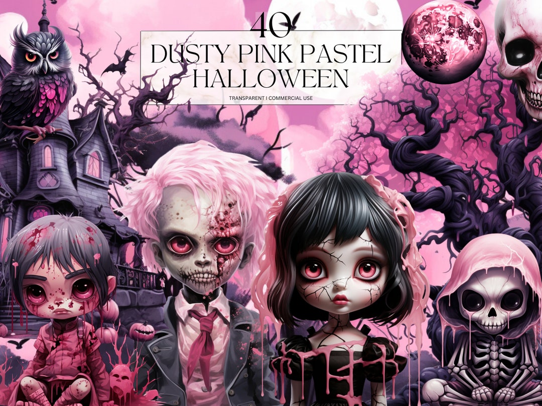 Watercolor Dusty Pink Pastel Halloween Clipart, Printable Frankenstein ...