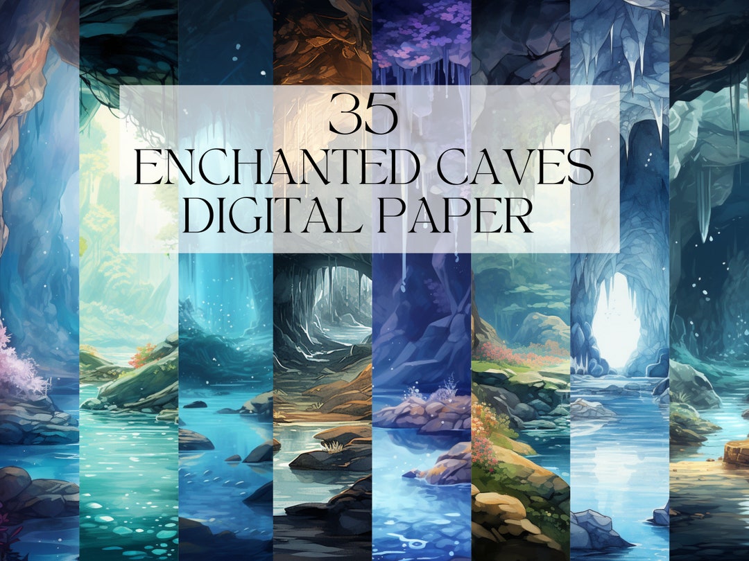 Watercolor Enchanted Caves Digital Paper, Printable Magical Underwater ...