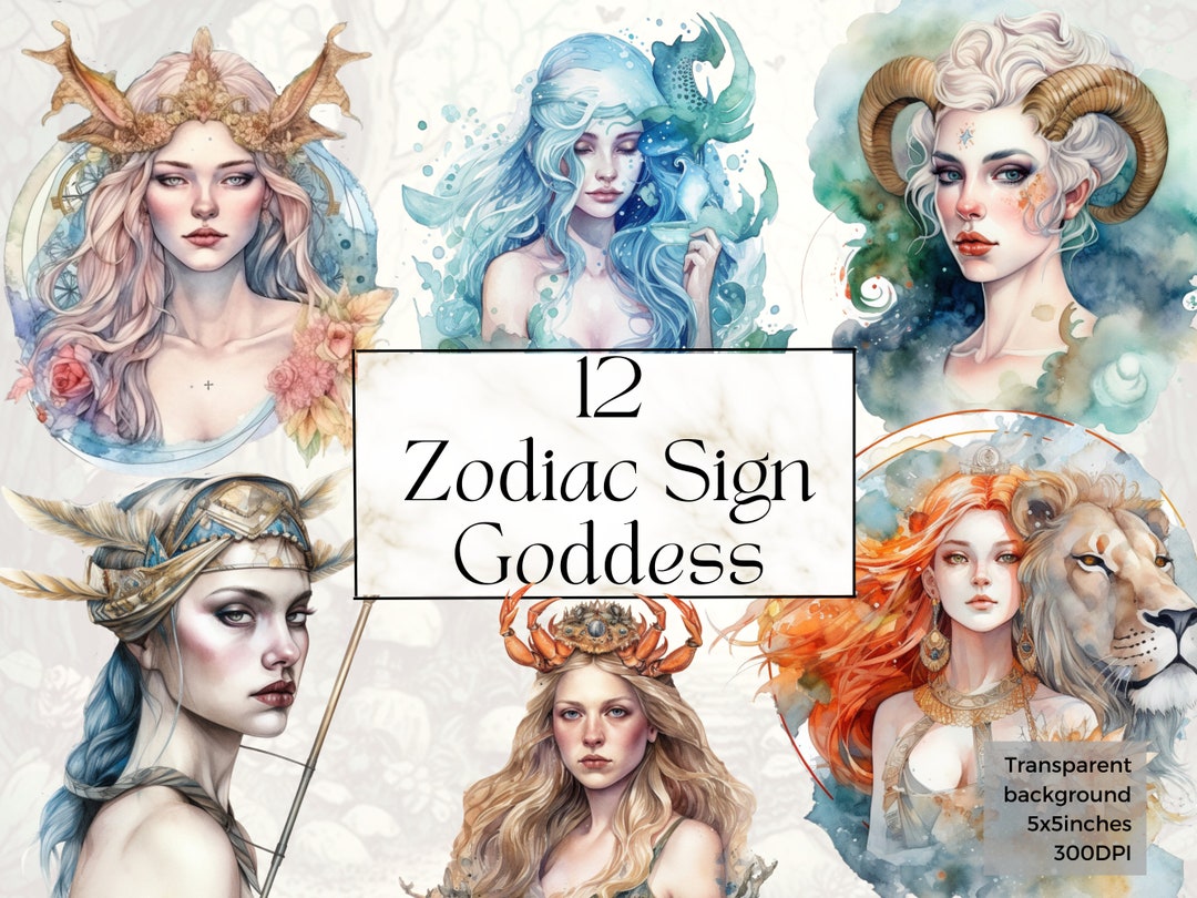 Watercolor Zodiac Sign Goddess Png Clipart, Printable Astrology Goddess ...