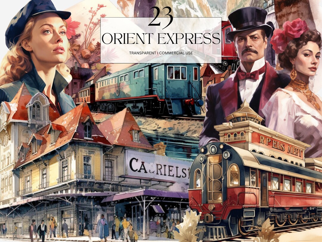 Watercolor Orient Express Clipart, Printable Vintage Ephemera Png ...