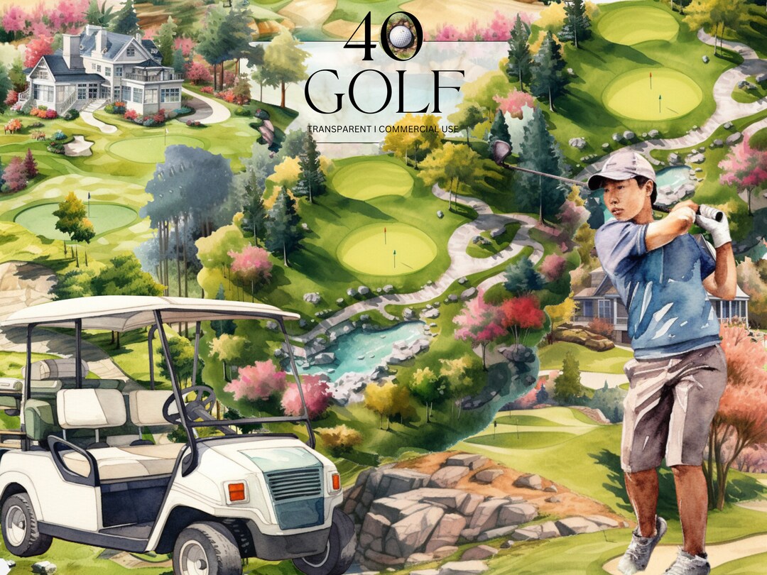 Watercolor Golf Clipart, Printable Golfer Driving Range Png, Golf ...