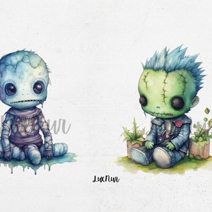 Watercolor Creepy Cute Zombie Toy Clipart, Printable Kid Kawaii Cute ...