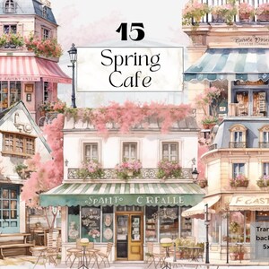 Watercolor Spring Cafe Clipart, Printable Spring Clipart, Cafe Interior ...