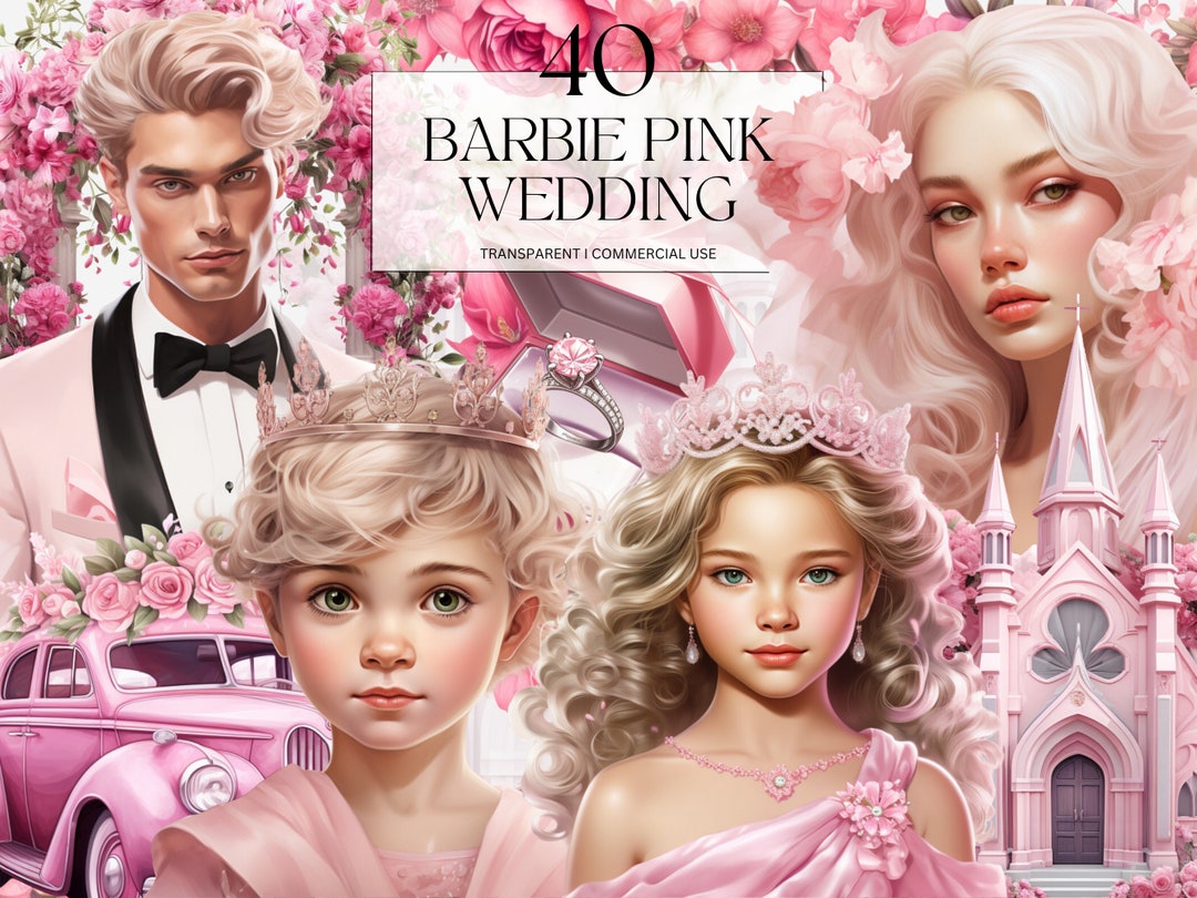 Watercolor Barbie Pink Wedding Clipart, Printable Fantasy Bride and ...