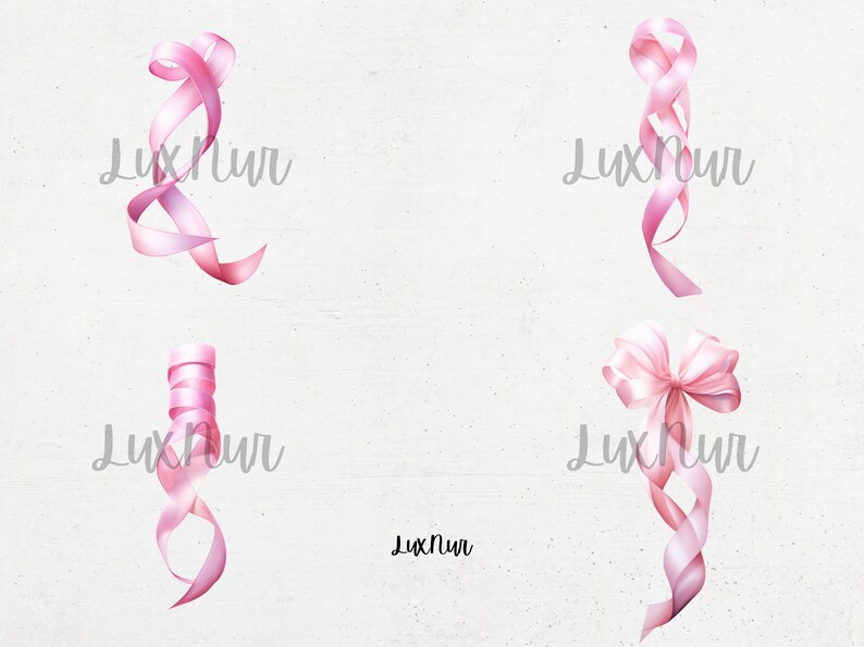 Watercolor Pink Ribbon Clipart Printable Kawaii Birthday - Etsy