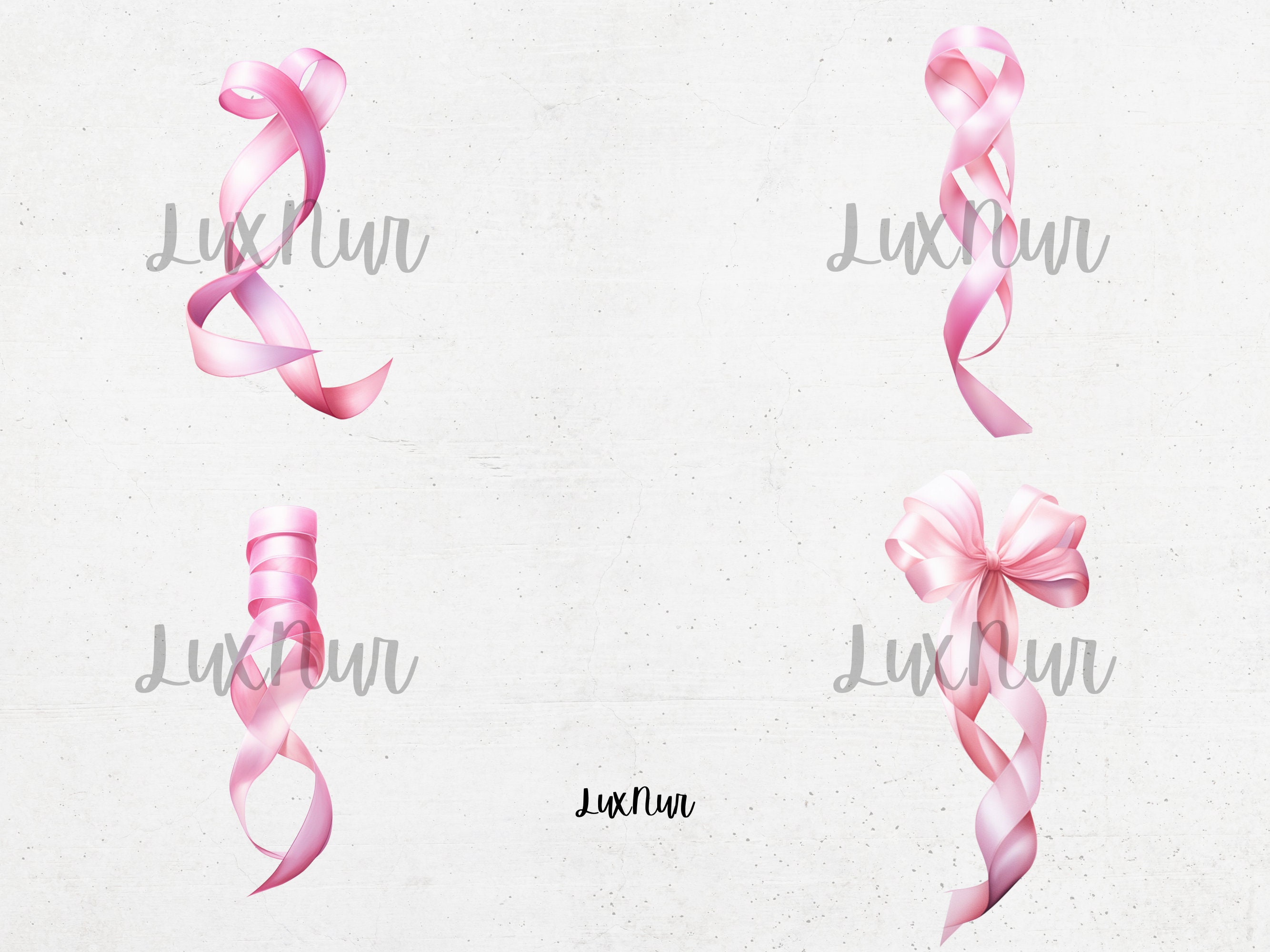 Watercolor Pink Ribbon Clipart Printable Kawaii Birthday - Etsy