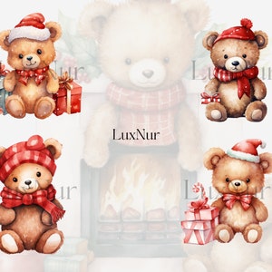 Watercolor Christmas Teddy Bear Clipart, Printable Rainbow Ornaments ...