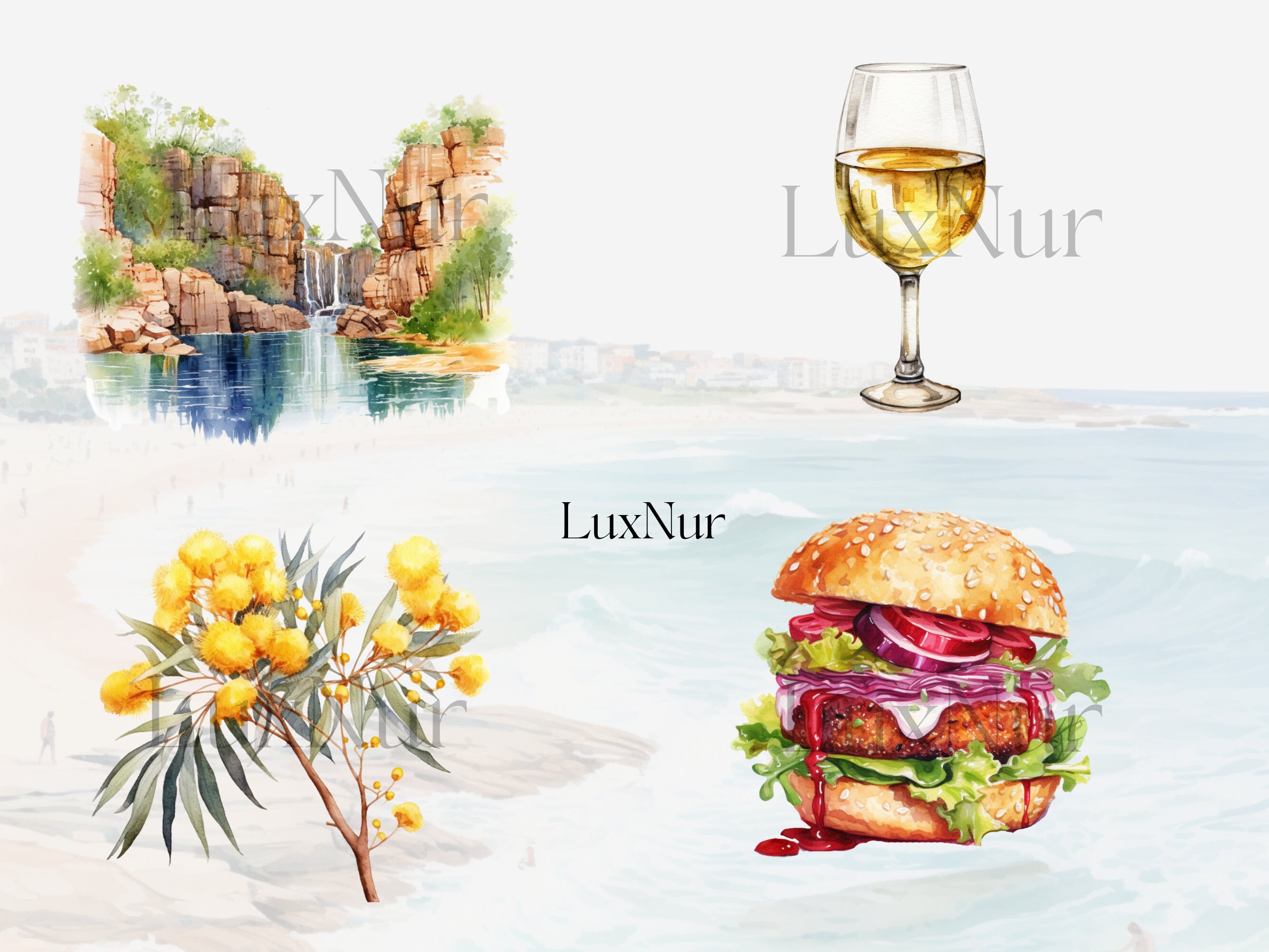 Watercolor Australia Clipart Printable Kangaroo Quokka Koala - Etsy ...