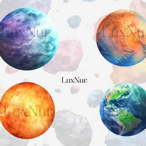 Solar System Clipart Printable, Watercolor Outer Space Png, Planets ...