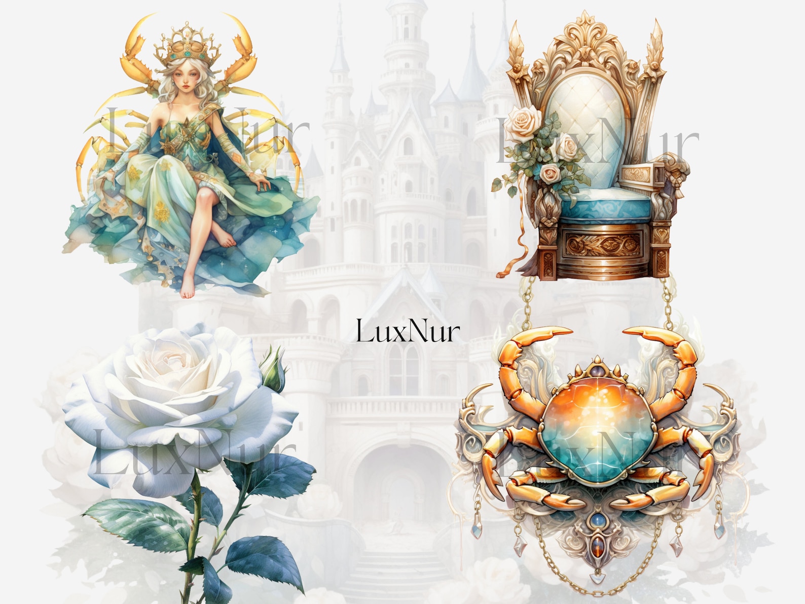 Watercolor Cancer Goddess Clipart Printable Zodiac Sign - Etsy