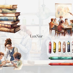 Watercolor Teacher Clipart, Printable Back to School Png, Elementary ...