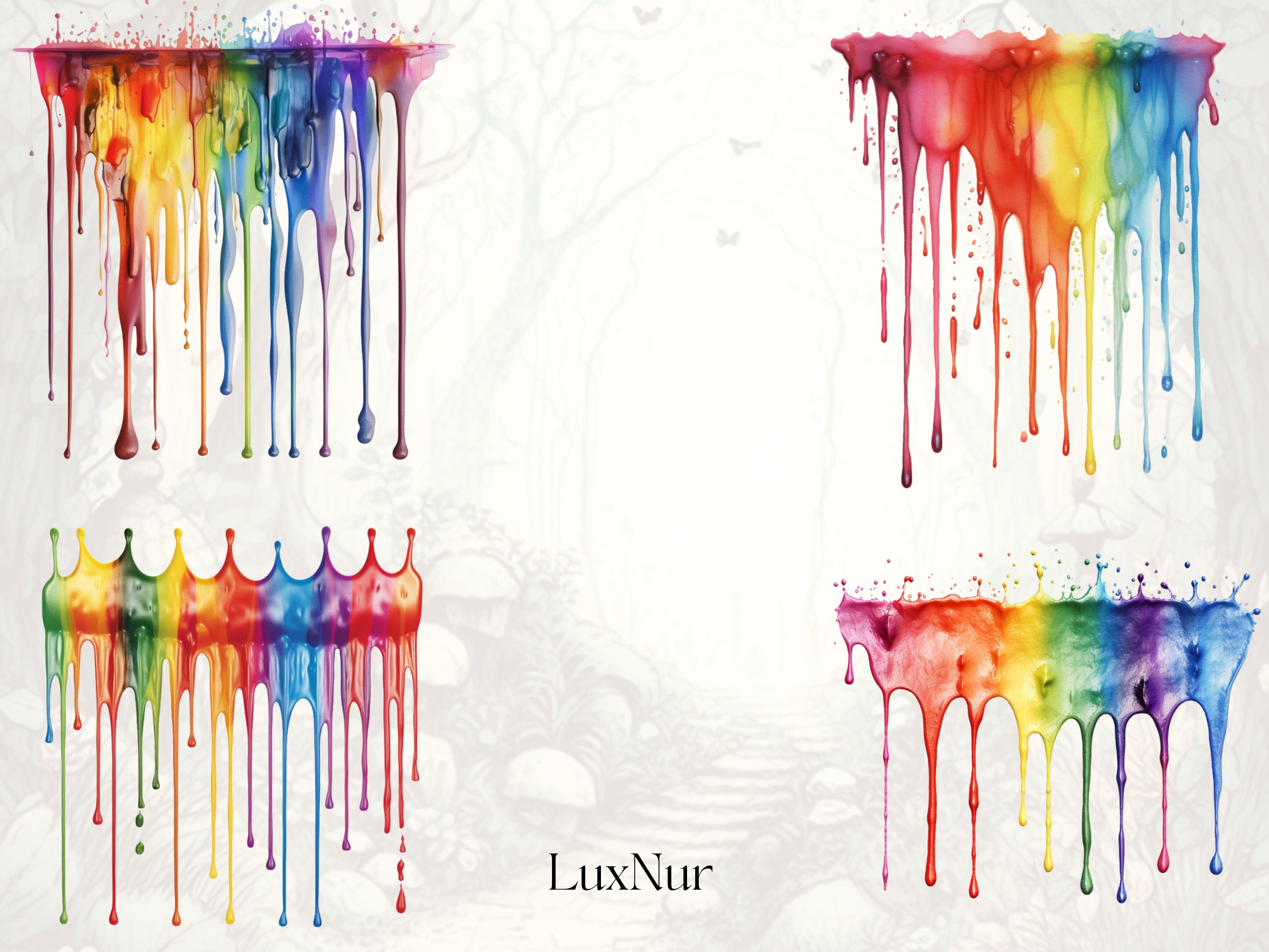 Rainbow Watercolor Drips Png Clipart Printable Paint Splash - Etsy