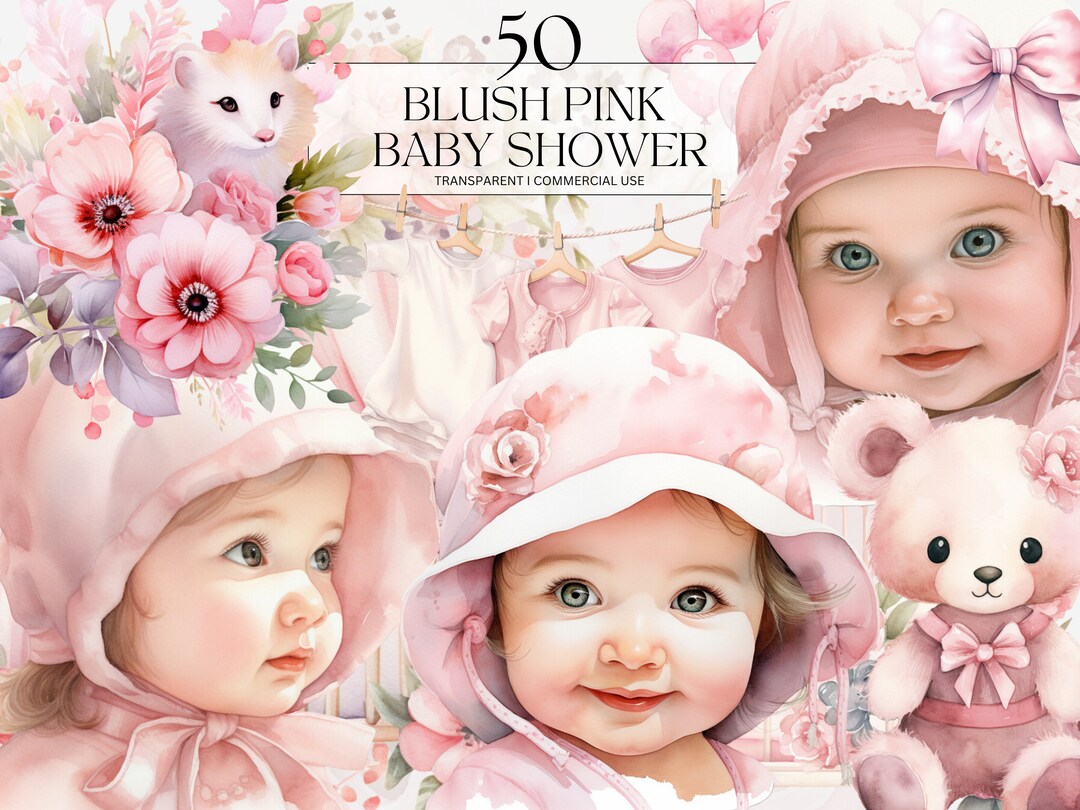 Watercolor Blush Pink Baby Shower Clipart, Printable Gender Reveal Png ...