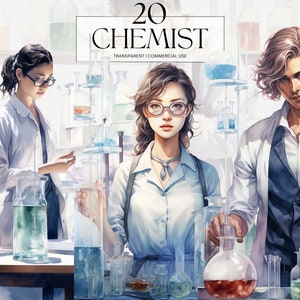 Watercolor Chemist Clipart, Printable Chemical Engineer Png, Scientist ...