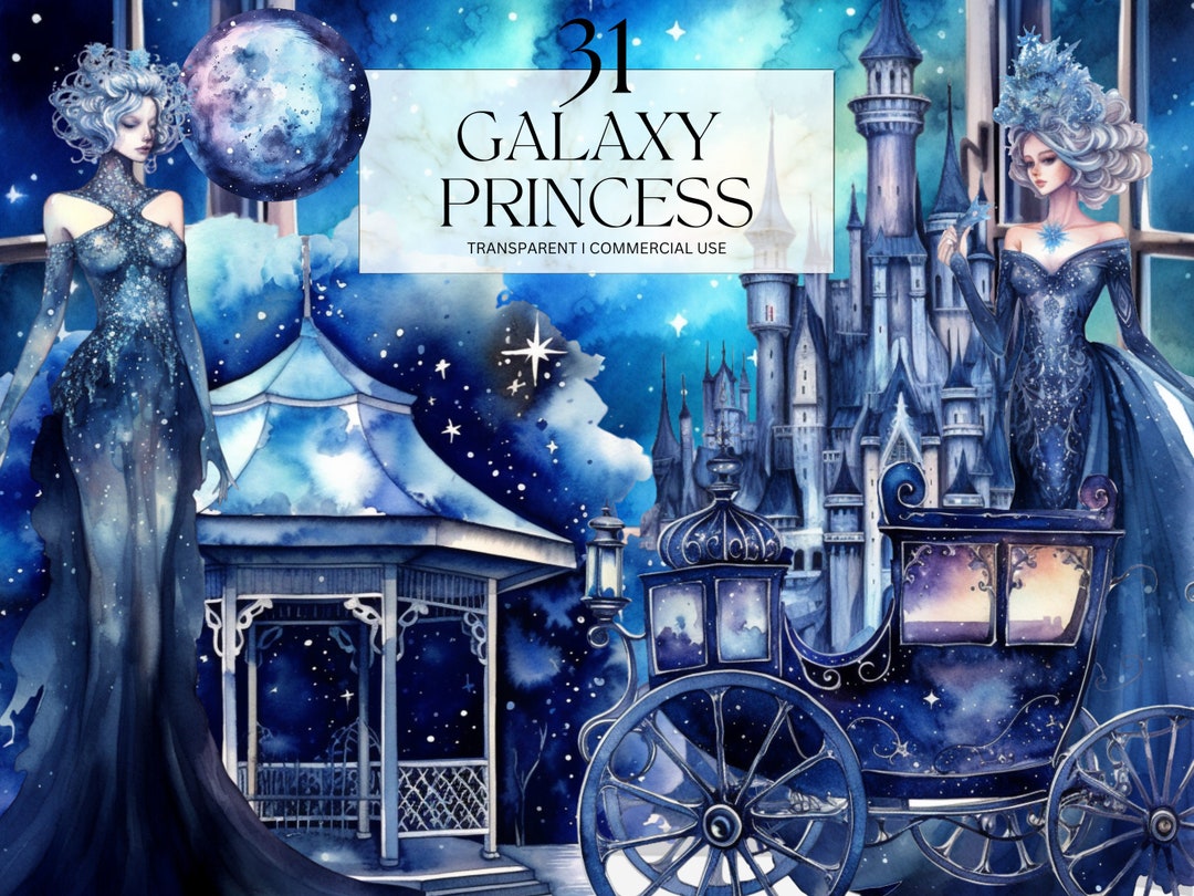 Watercolor Galaxy Princess Clipart, Printable Cosmic Heiress Png ...