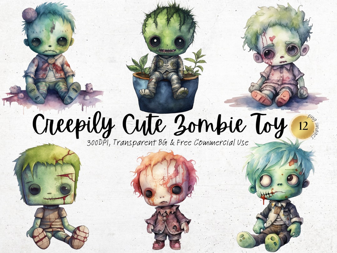 Watercolor Creepy Cute Zombie Toy Clipart, Printable Kid Kawaii Cute ...