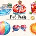 Watercolor Pool Party Clipart Summer Vacation Beach Holiday Tropical ...