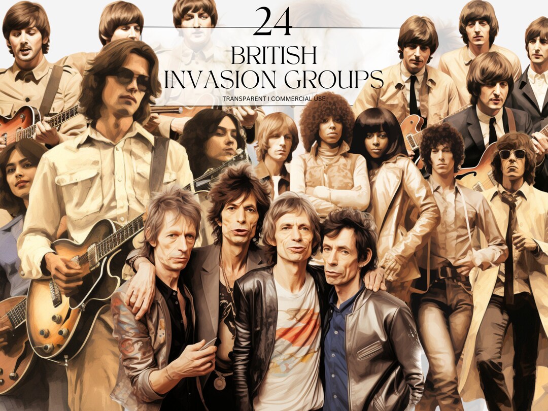 Watercolor British Invasion Groups Clipart, Printable Retro Musical the ...