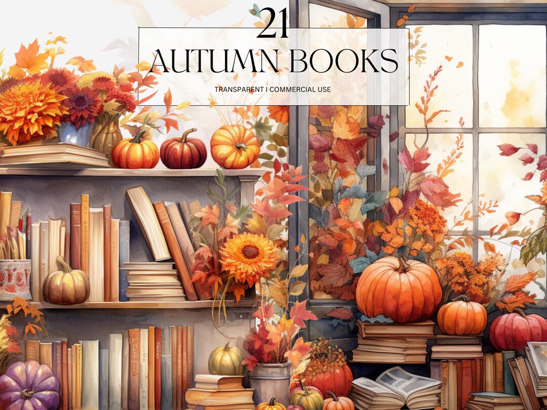 Watercolor Autumn Books Clipart, Printable Cozy Fall Book Ephemera Png ...