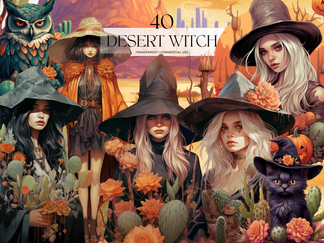 Watercolor Desert Witch Clipart, Printable Horror Decorations Png ...