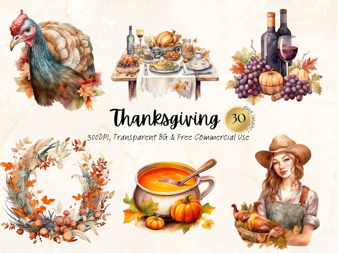 Watercolor Thanksgiving Clipart Png Printable Autumn Fall Turkey Ham ...