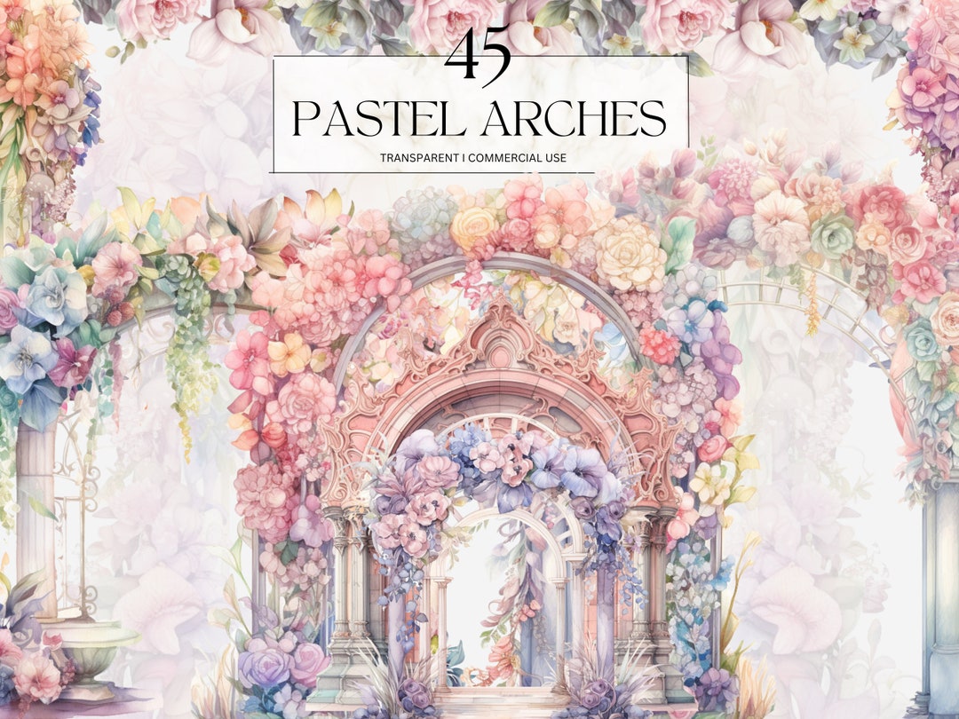 Watercolor Pastel Arches Clipart Printable Botanical Floral Ephemera ...