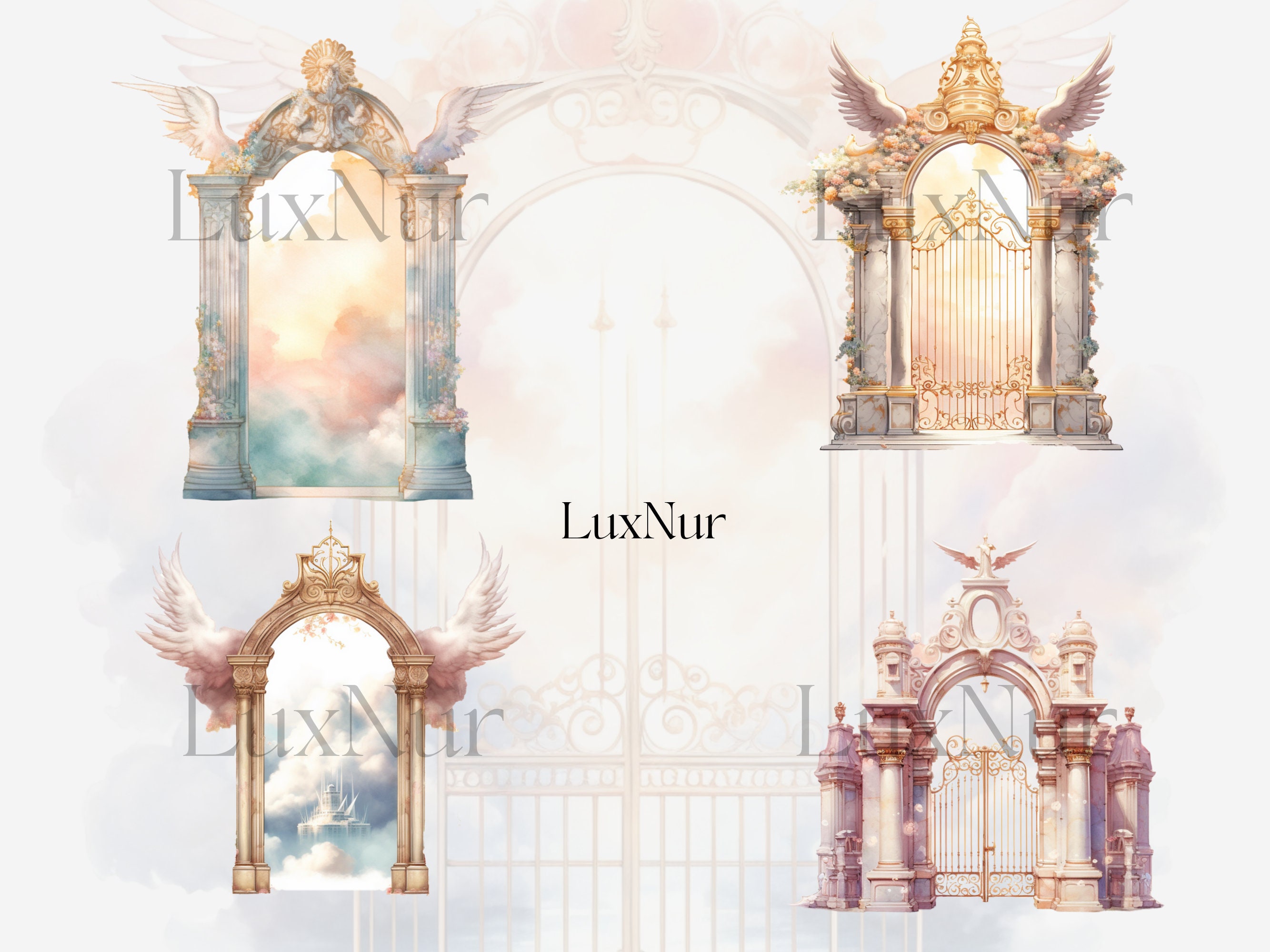 Watercolor Heaven Gates Clipart Png Printable Angel Clipart - Etsy