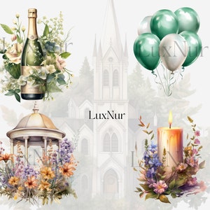 Watercolor Wedding Clipart, Printable Green Wedding Day Art Print ...