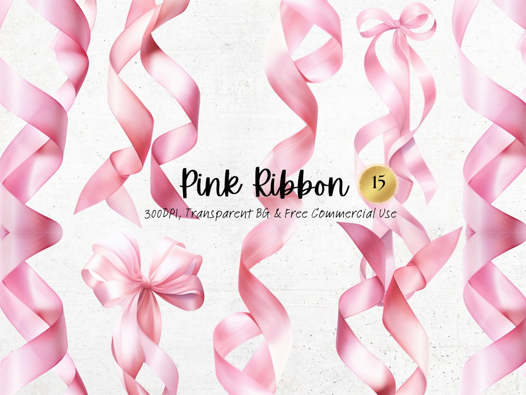 Watercolor Pink Ribbon Clipart, Printable Kawaii Birthday Party Png ...