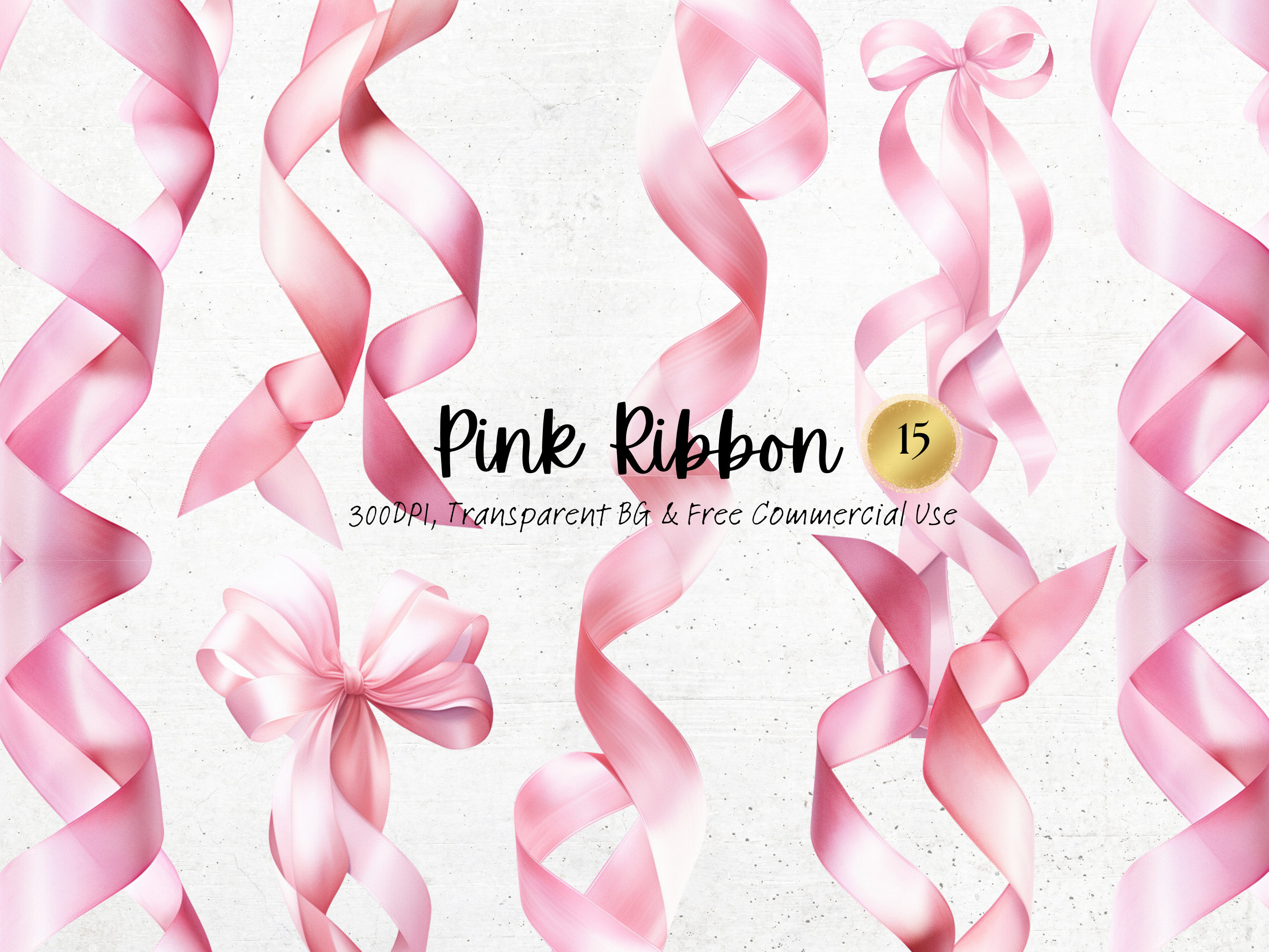Watercolor Pink Ribbon Clipart Printable Kawaii Birthday - Etsy