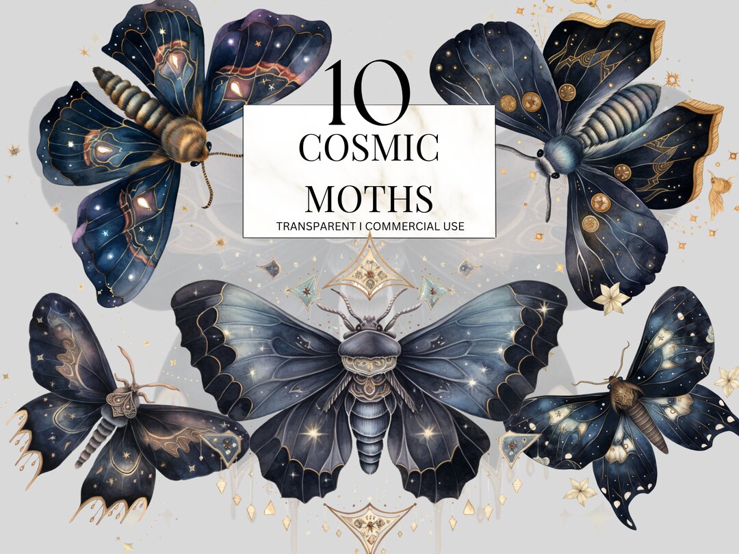 Watercolor Cosmic Moth Clipart Printable Fantasy Celestial Witch ...