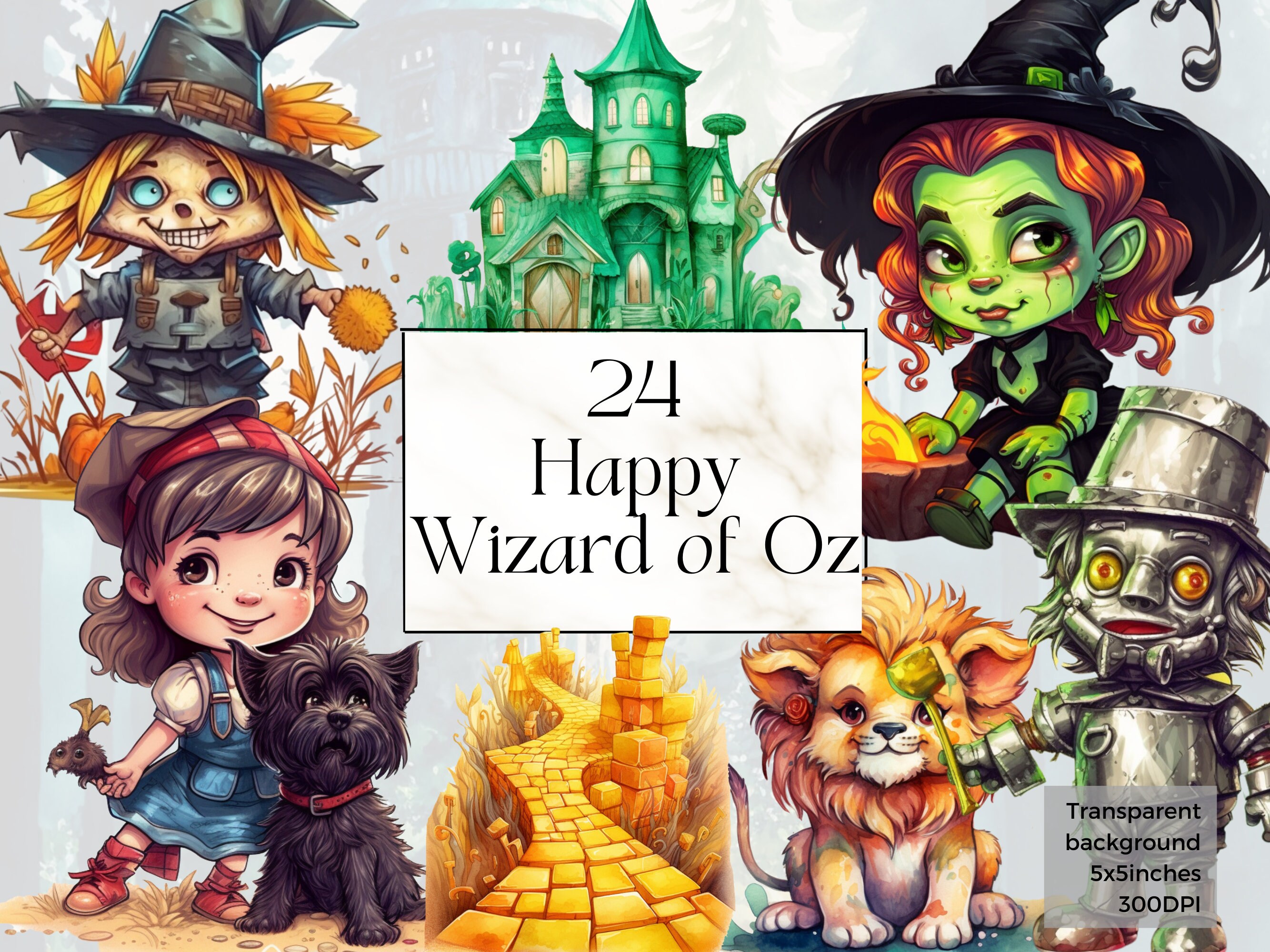 24 Watercolor Wizard of Oz Clipart Png Printable Fairytale - Etsy