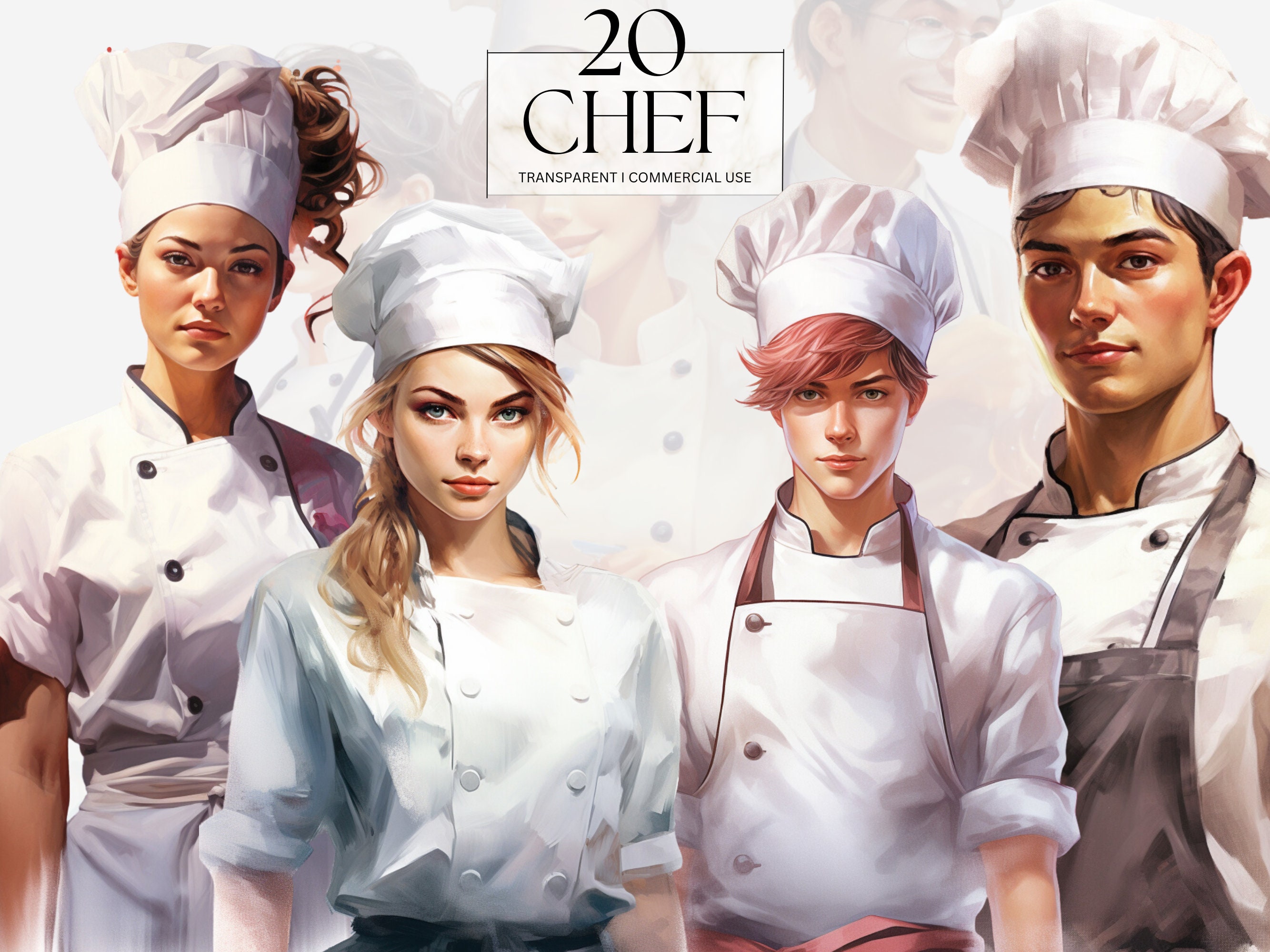 Watercolor Chef Clipart Printable Culinary Cook Png Gourmet - Etsy