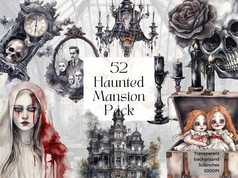 Watercolor Haunted Mansion Png Clipart Printable Halloween - Etsy