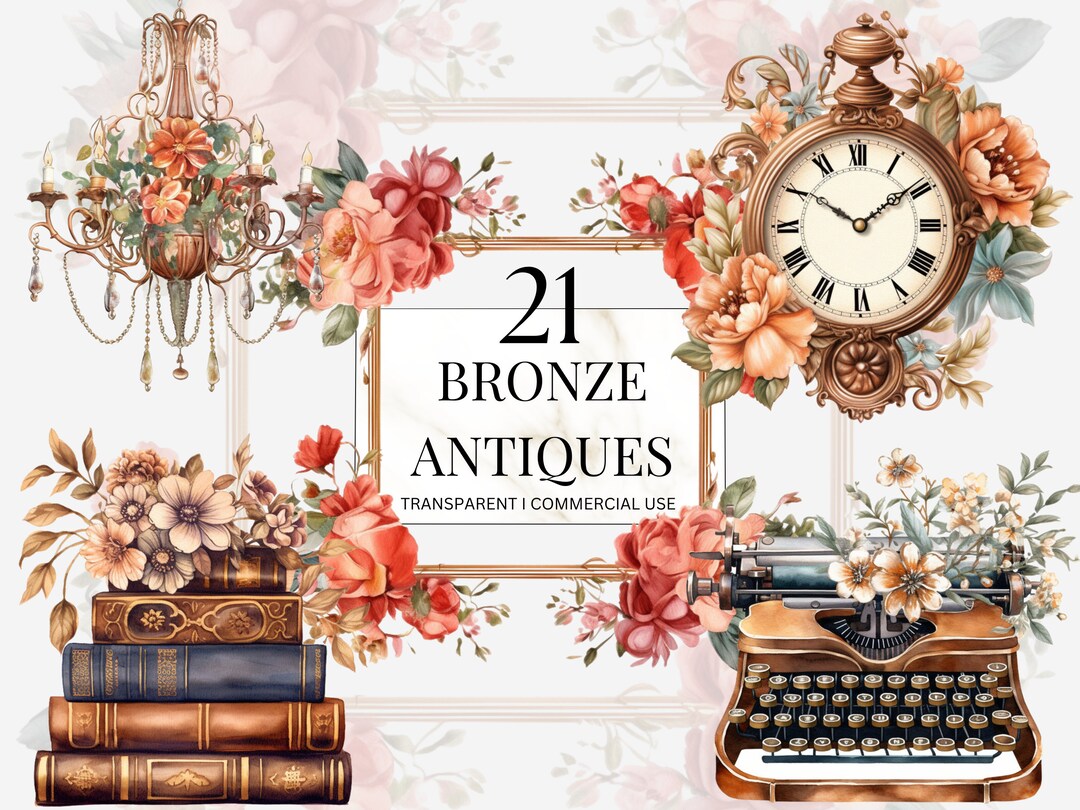 Watercolor Bronze Antique Clipart Vintage Shabby Floral Victorian ...